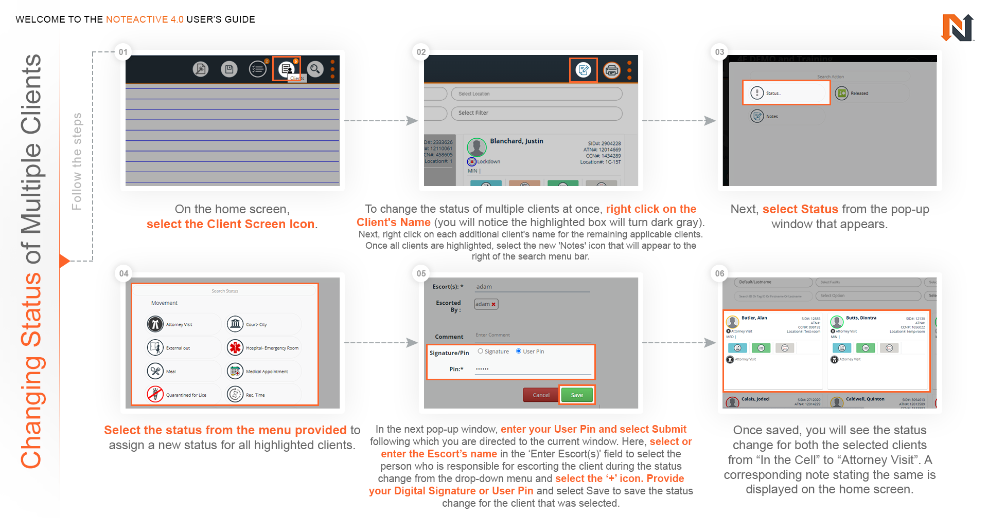 Changing Status of Multiple Clients – Noteactive