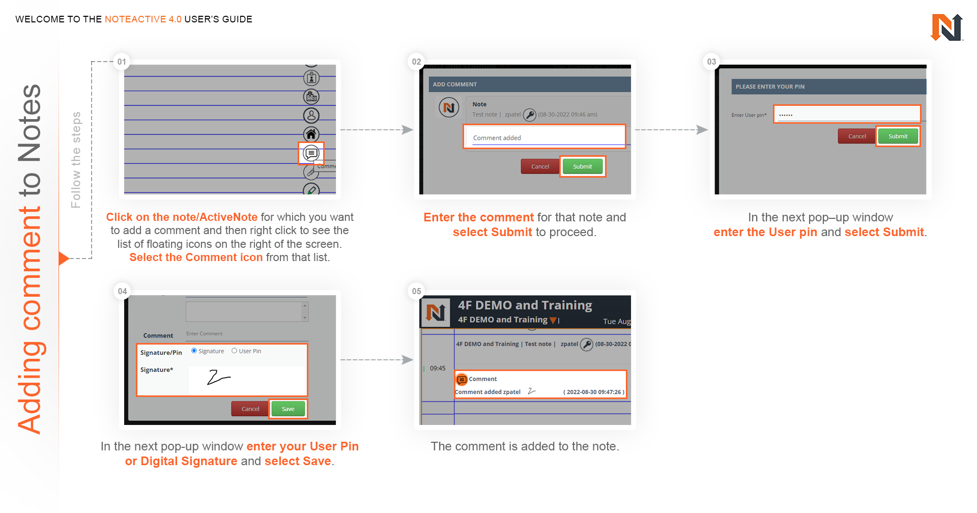 Adding comment to Notes – Noteactive