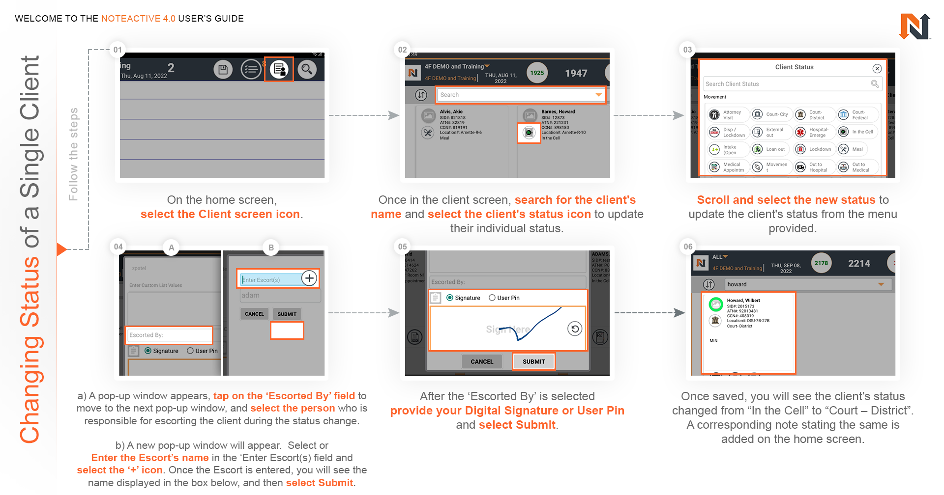 Changing Status of a Single Client – Noteactive