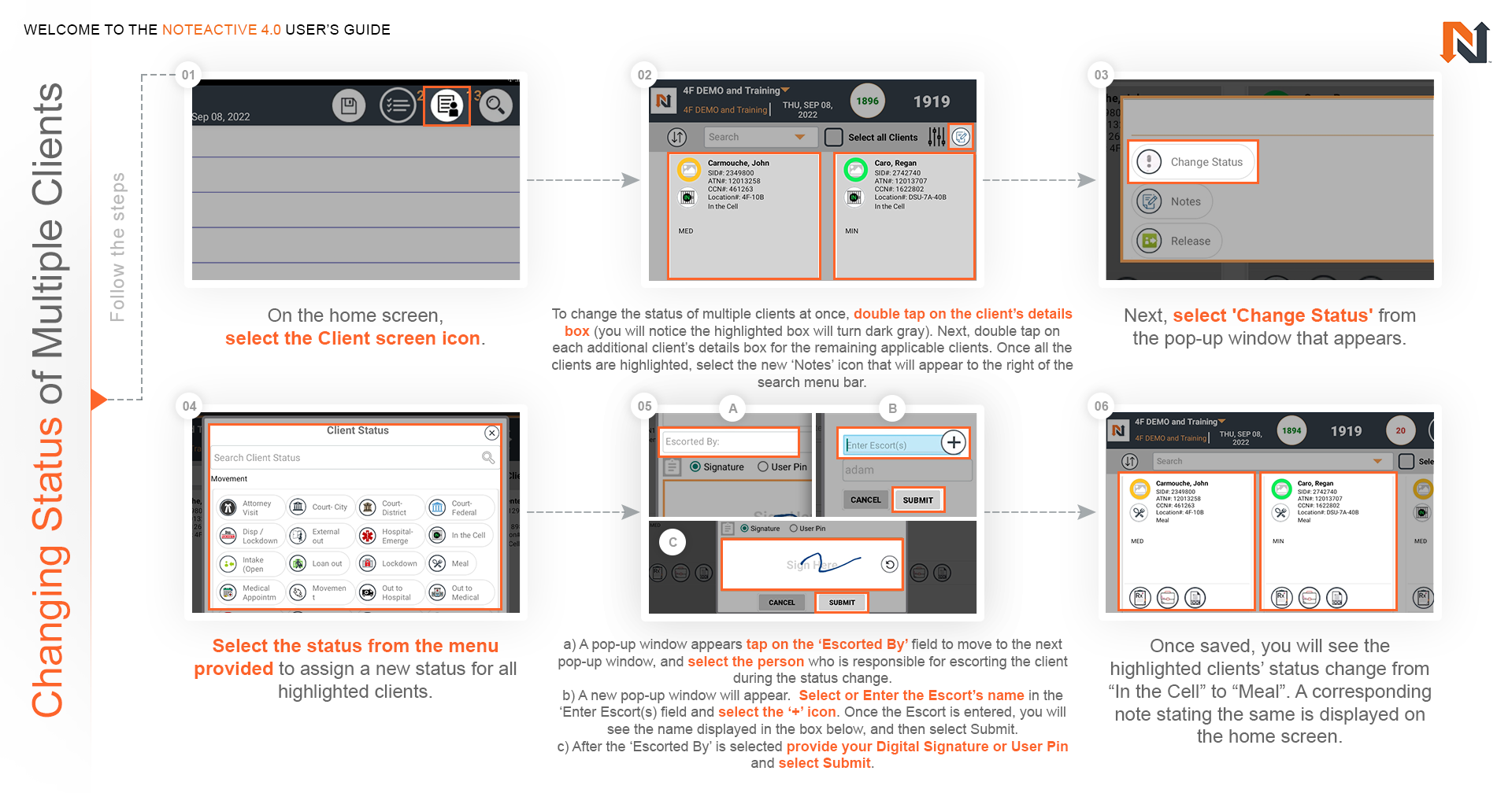 Changing Status of Multiple Clients – Noteactive